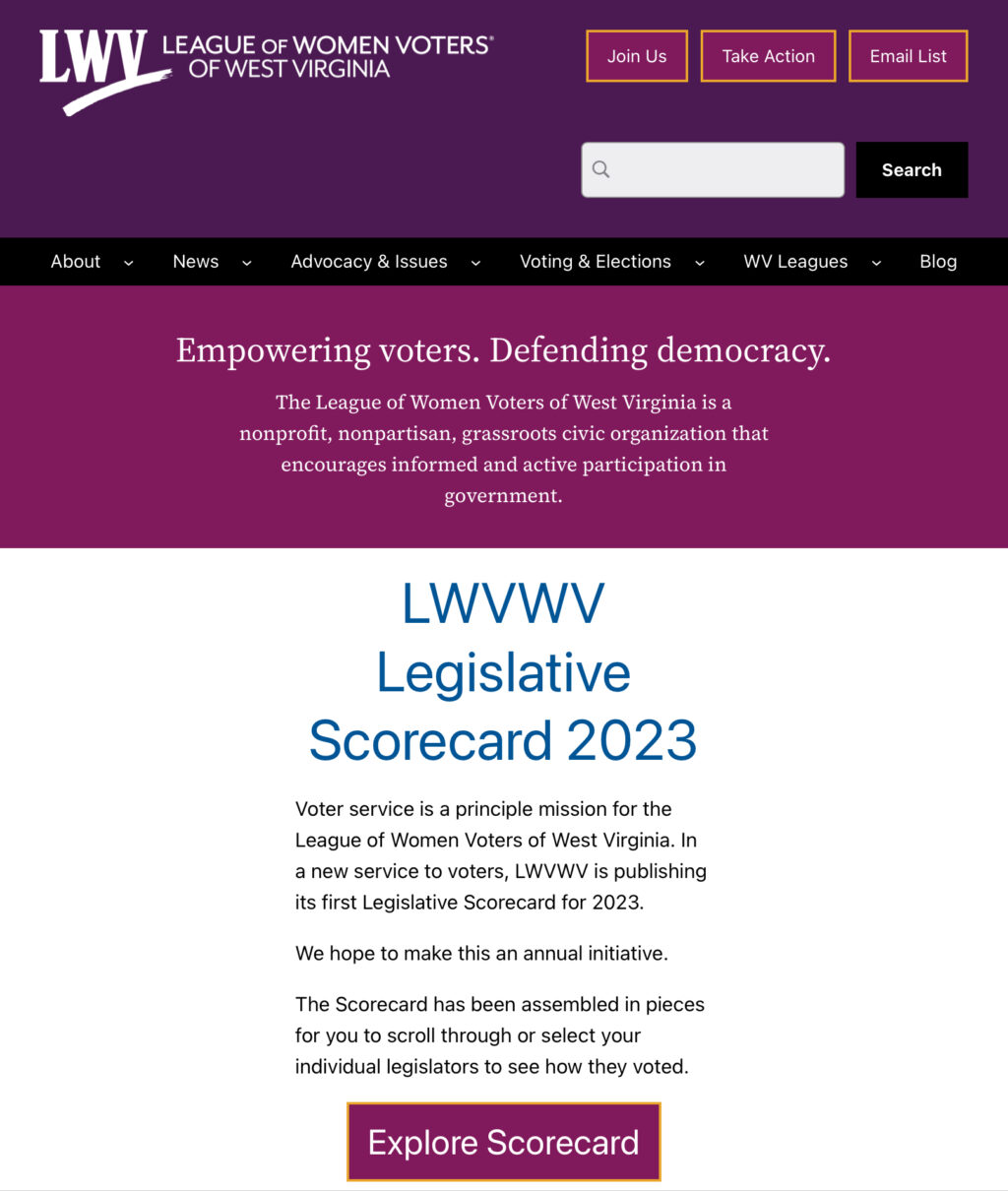 League of Women Voters of WV releases its Legislative Scorecard